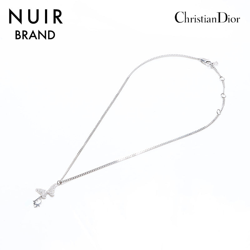Christian Dior CHRISTIAN DIOR Rhinestone Butterfly Necklace Silver WS9 NUIR VINTAGE